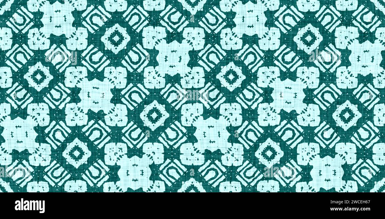 Teal green white vibrant watercolor batik azulejos tile border banner ...