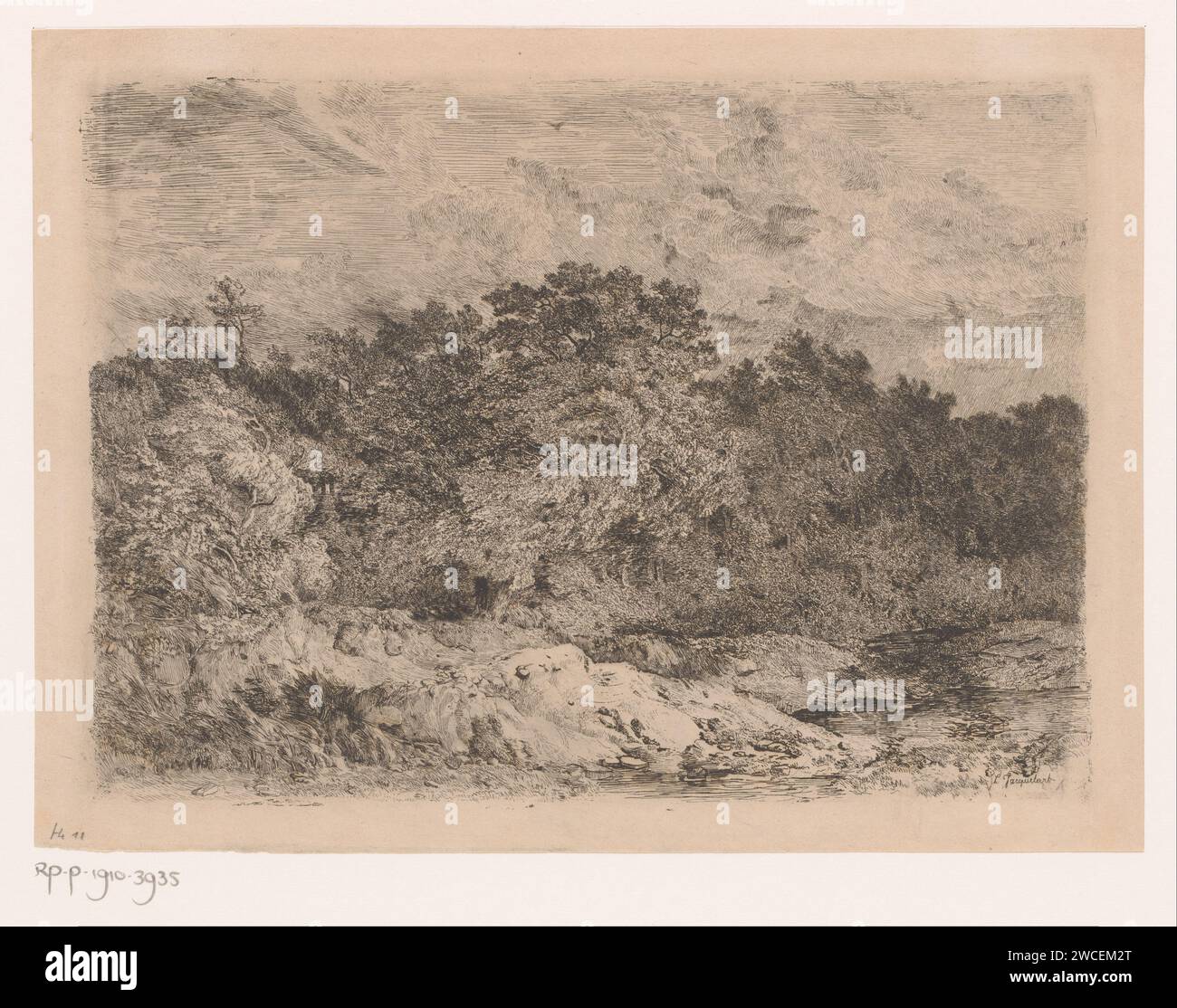 Hilly landscape with trees in the wind, Lambert Jacquelart, 1830 - 1910 ...