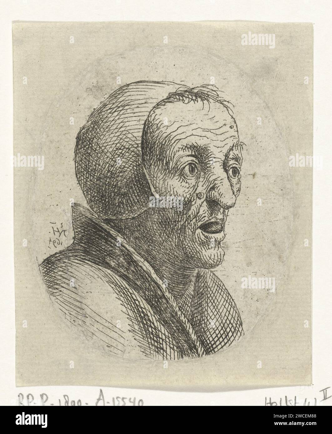 Bust of an old woman with open mouth, Nicolaes van Haeften, 1694 print ...