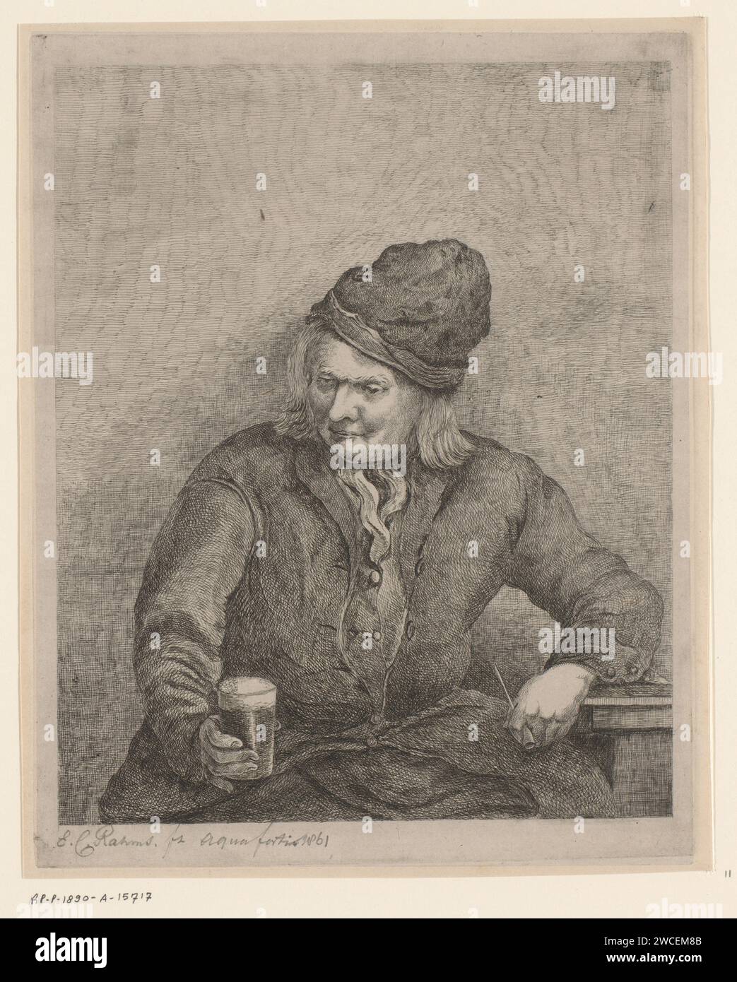 Old man with glass and pipe in hand, Eberhard Cornelis Rahms, 1861 ...