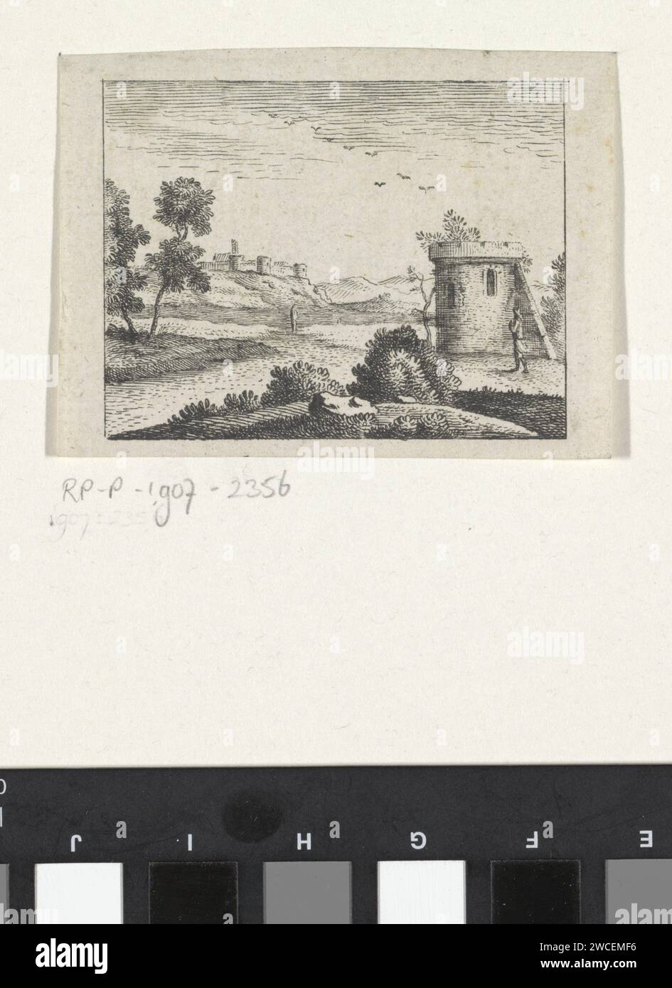 Landscape with tower, anonymous, 1700 - 1900 print paper etching ...