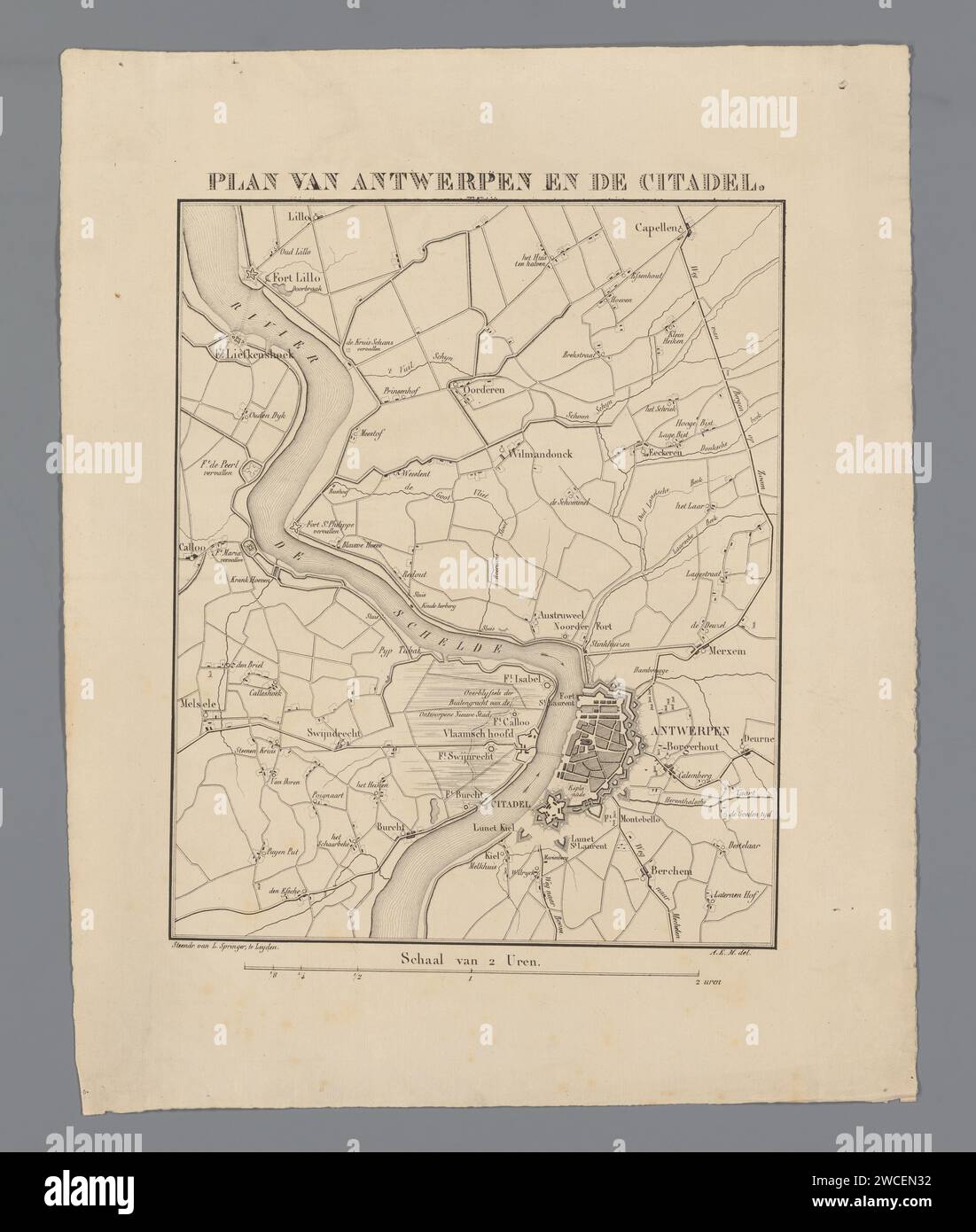 Map of Antwerp and De Citadel, 1832, Leendert Springer (I), After ...