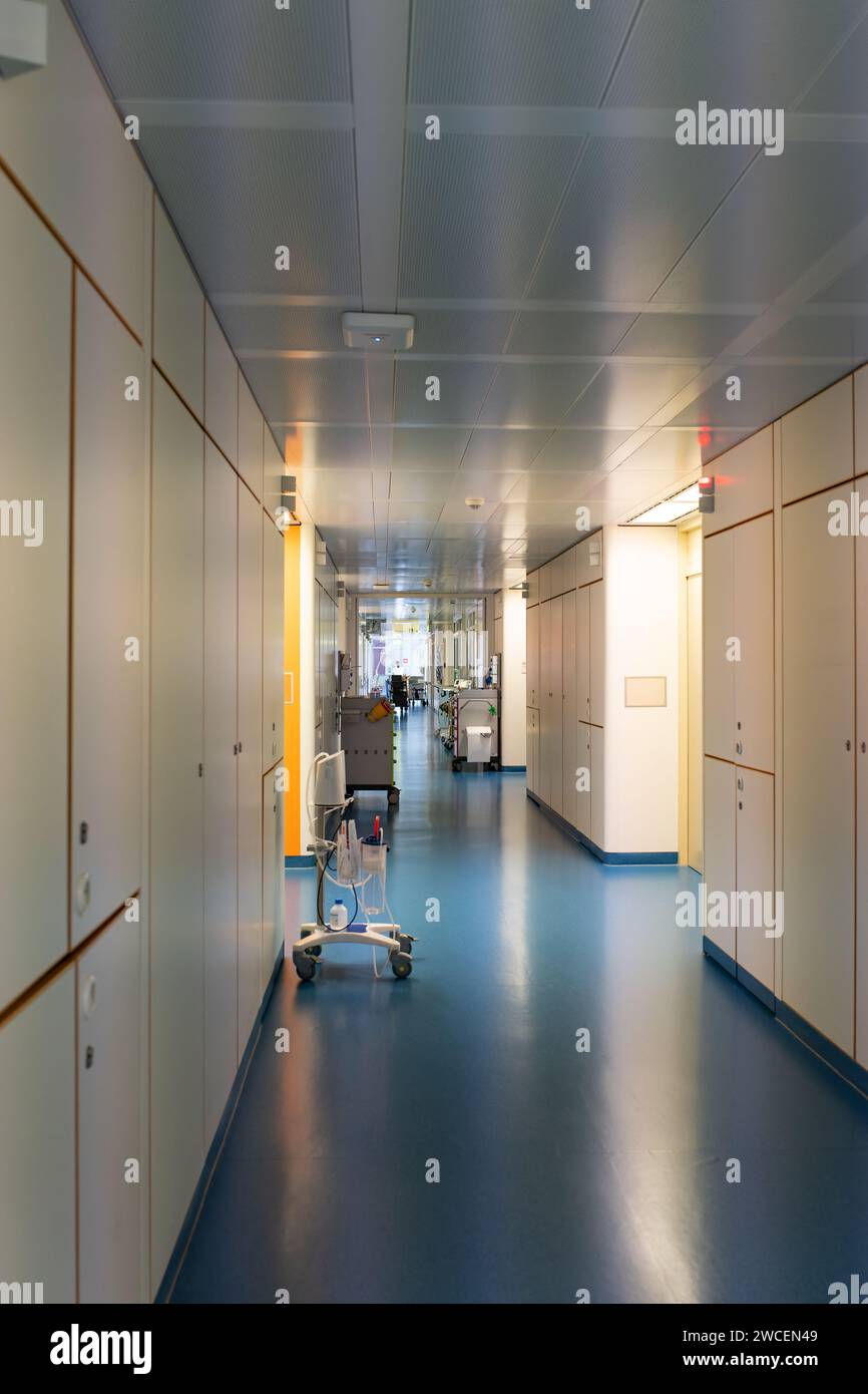 Mobile health diagnostic instrument unit at corridor of hospital ward ...