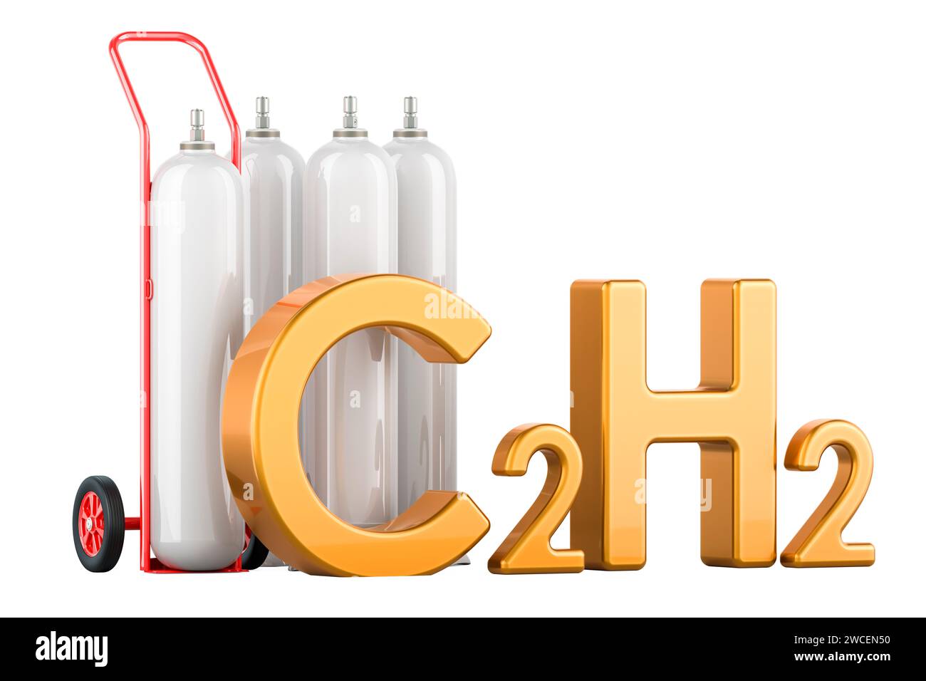 Gas cylinders with Acetylene, C2H2. Grey gas cylinder with hand truck ...