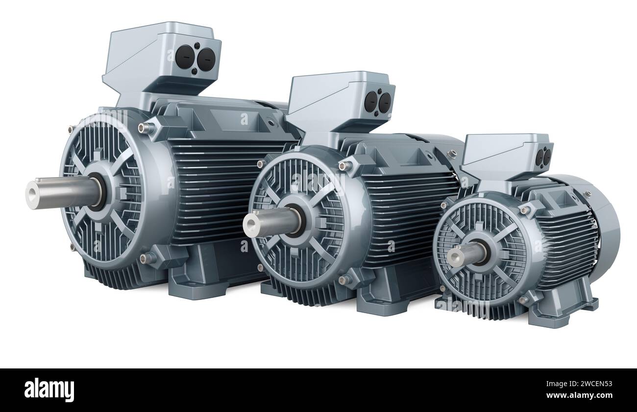 Industrial electric motors, 3D rendering isolated on white background ...