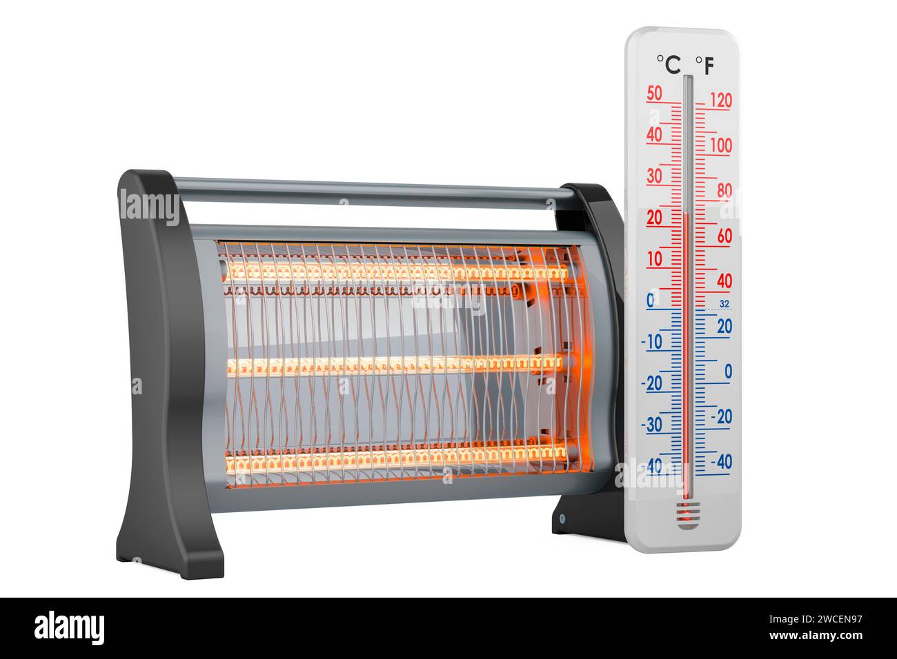 Halogen heater with thermometer, 3D rendering isolated on white ...