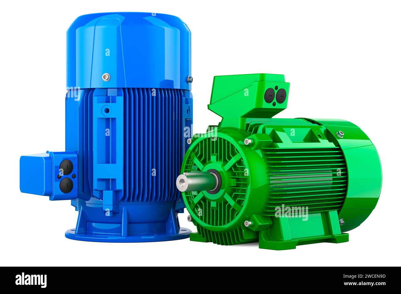 Industrial electric motor and vertical motor, 3D rendering isolated on ...