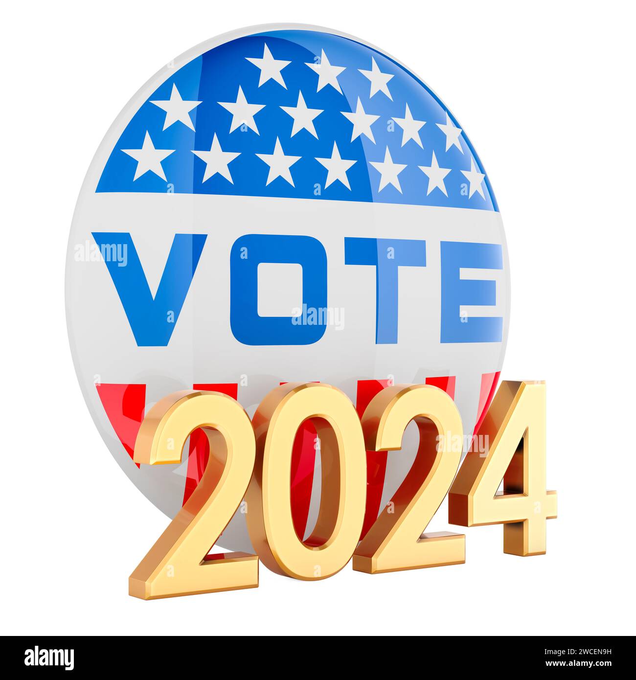 Badge Vote, Election 2024 in the USA, 3D rendering isolated on white ...