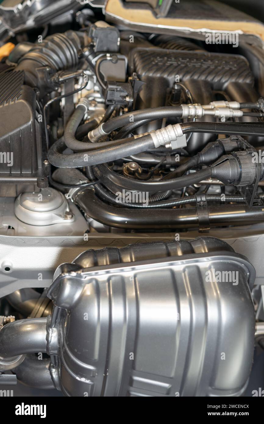 German automotive industry. Interior equipment of a sports car ...