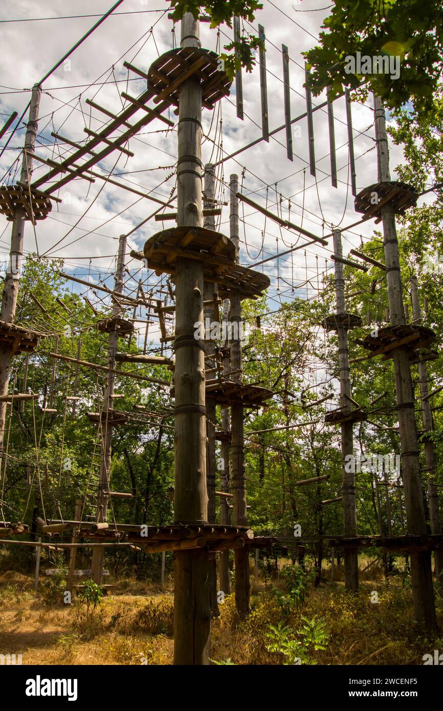 Neglected and abandoned adventure park in a forest in Szeged Stock ...