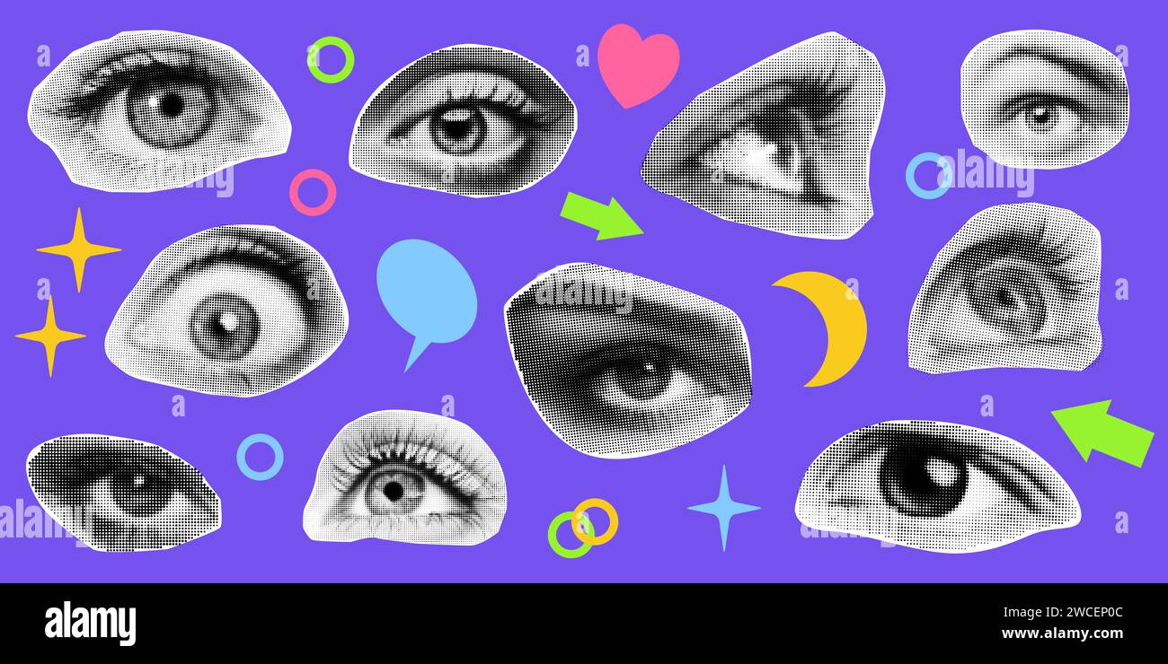 halftone eyes with eyelashes. isolated halftone dots texture black ...