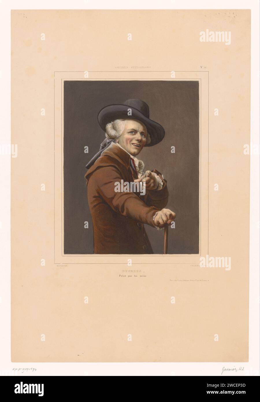 Portret van joseph ducreux als spotter, hipplyte louis garnier, after ...