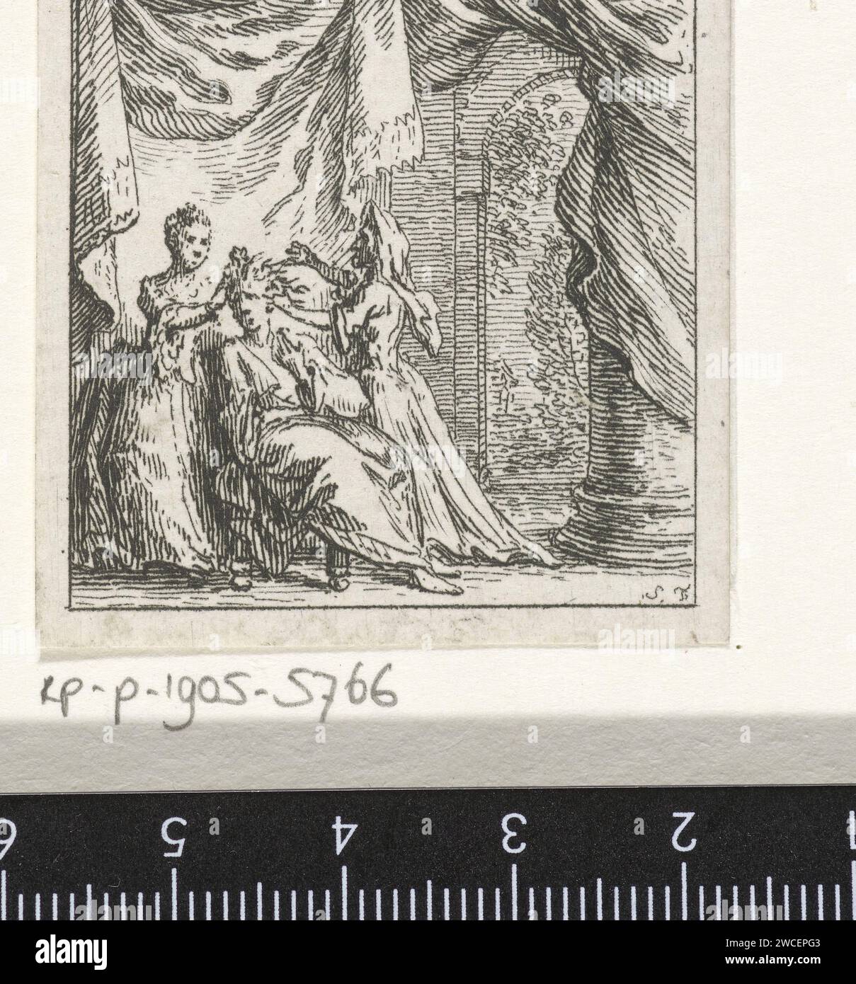 Fabel of the man and his two women, Simon Fokke, 1769 print A seated ...