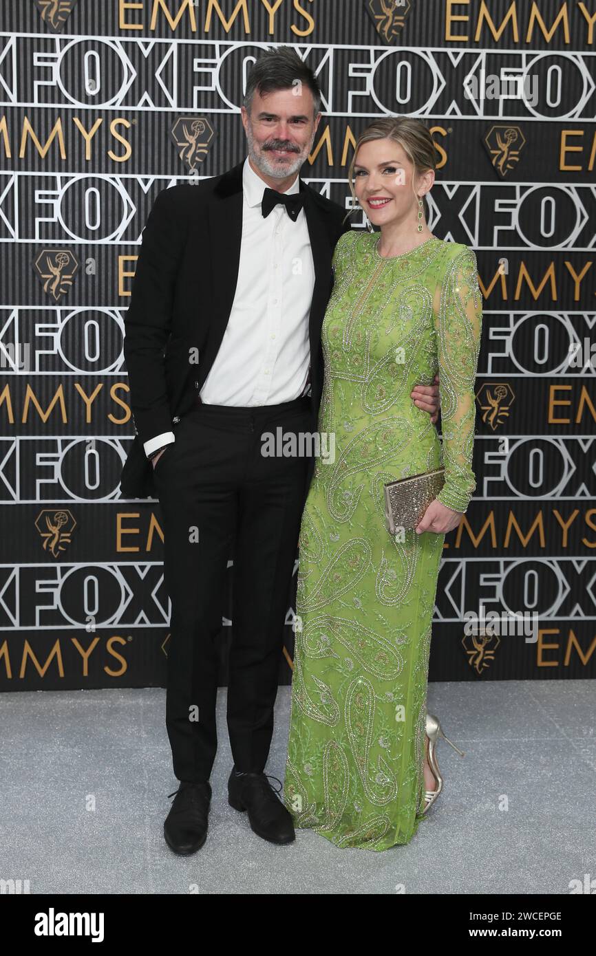 Graham Larson, left, and Rhea Seehorn pose for a Red Carpet portrait at ...