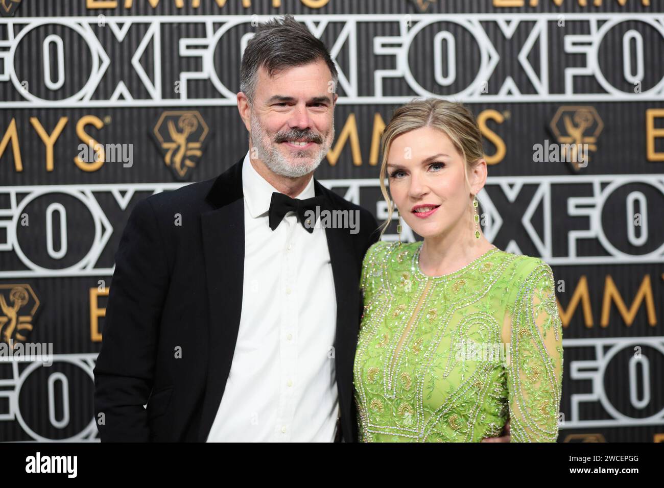 Graham Larson, left, and Rhea Seehorn pose for a Red Carpet portrait at ...