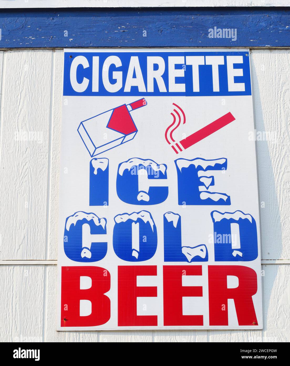 Cigarettes and Ice Cold Beer Sign Stock Photo - Alamy