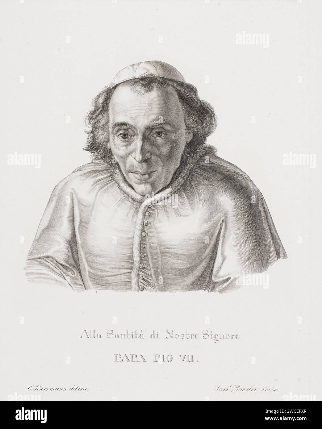 Portret van Pius VII, Samuel Amsler, after C. Herrmann, 1820 print ...