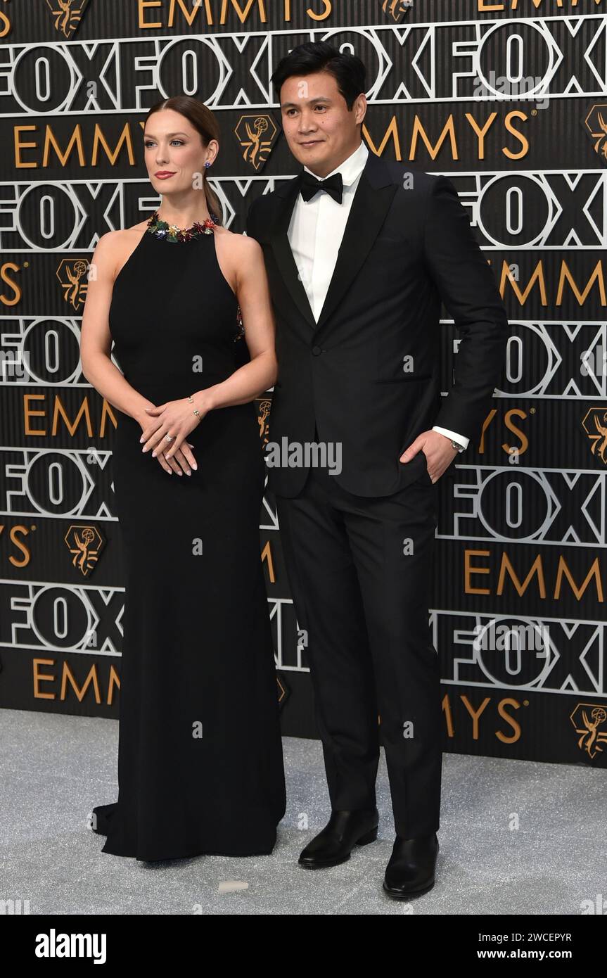 Briga Heelan, left, and Rene Guba arrive at the 75th Primetime Emmy ...