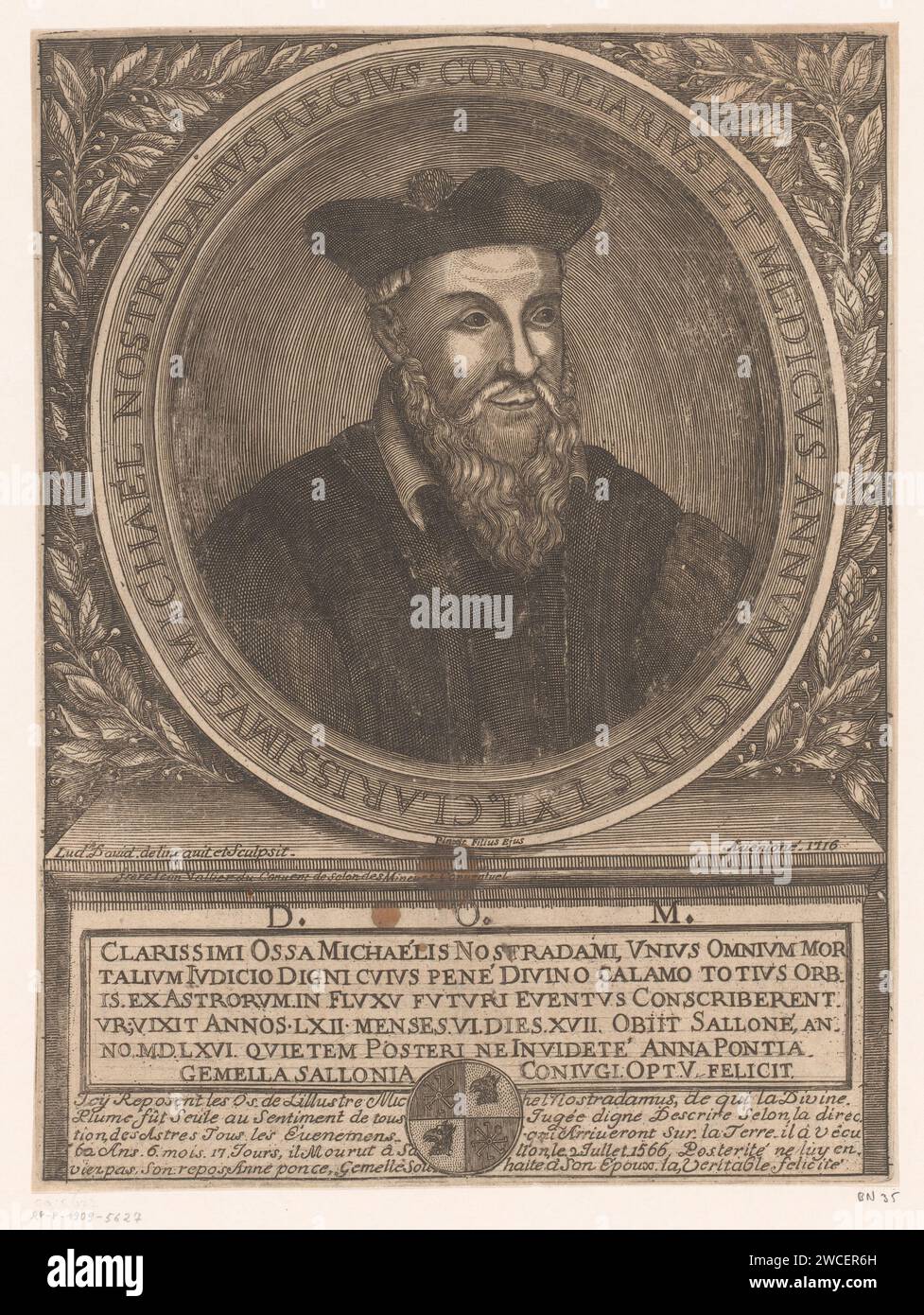 Portrait of Nostradamus at the age of 62, Louis David, after César ...