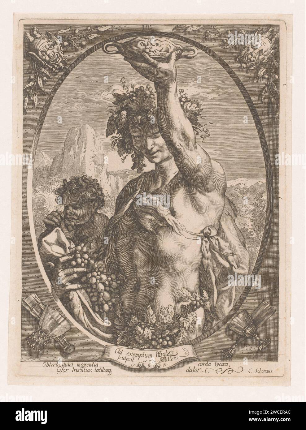 Bacchus, G. Miller, after Hendrick Goltzius, 1771 print paper engraving ...