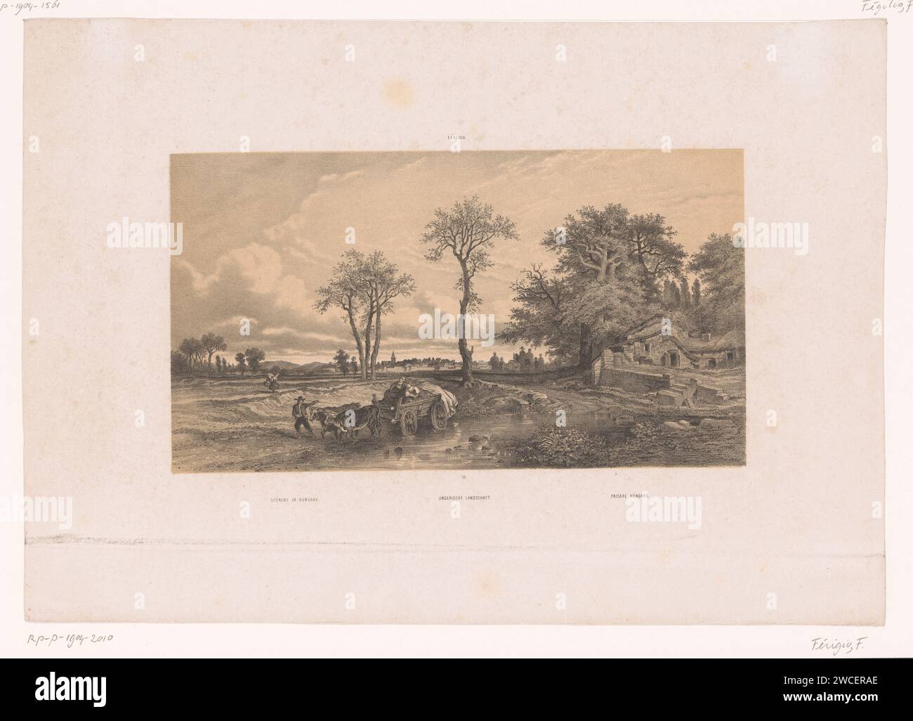 Farmer's cart with oxen in a Hungarian landscape, Fortuné Férogio, c ...