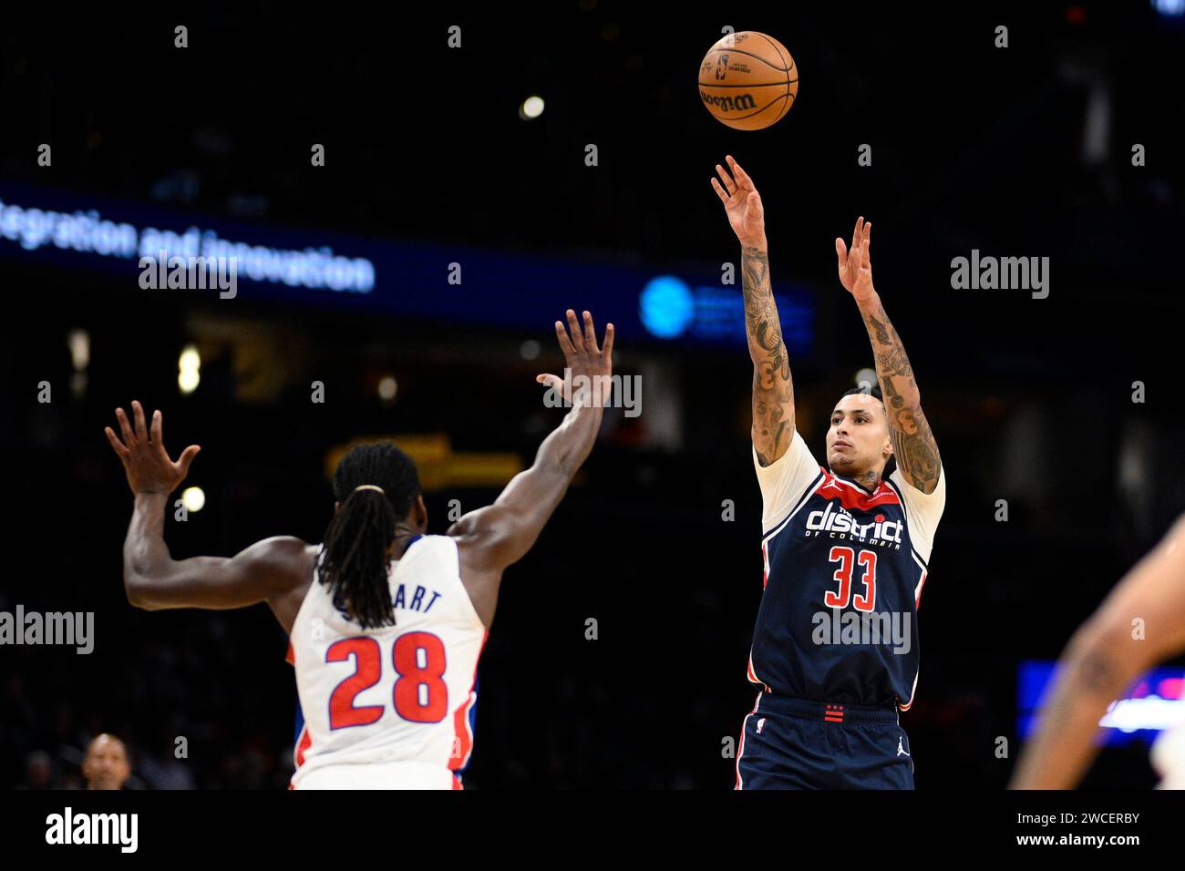 Washington Wizards forward Kyle Kuzma (33) shoots against Detroit ...