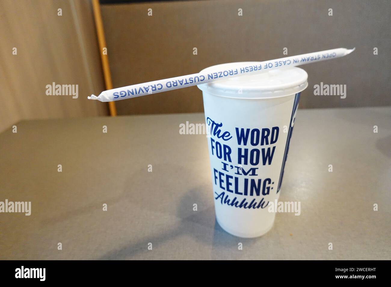 Cup and straw sitting on a table at a Culver's Restaurant Stock Photo ...