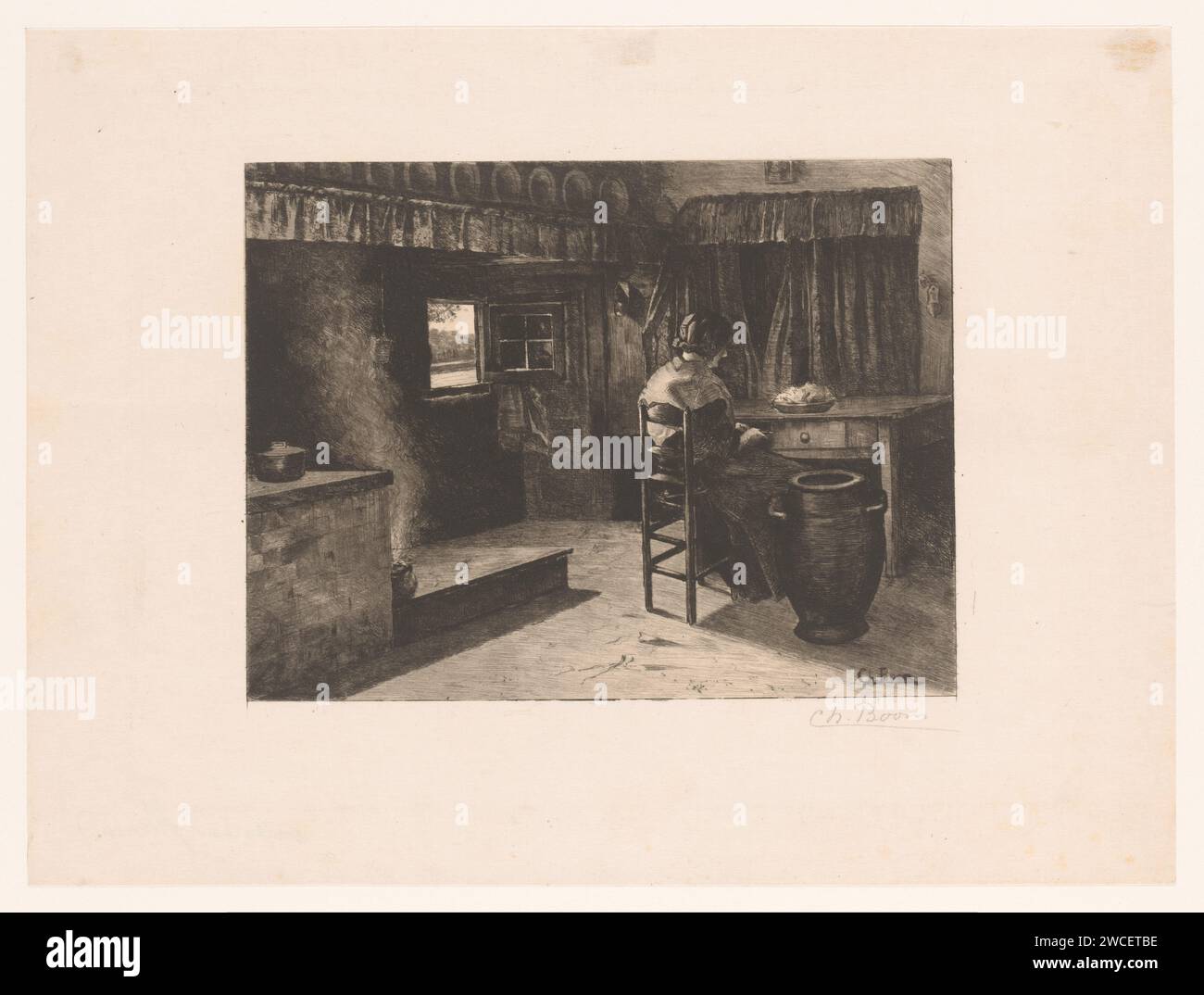 Flemish interior with a woman at the kitchen table, Charles Boom, 1886 ...