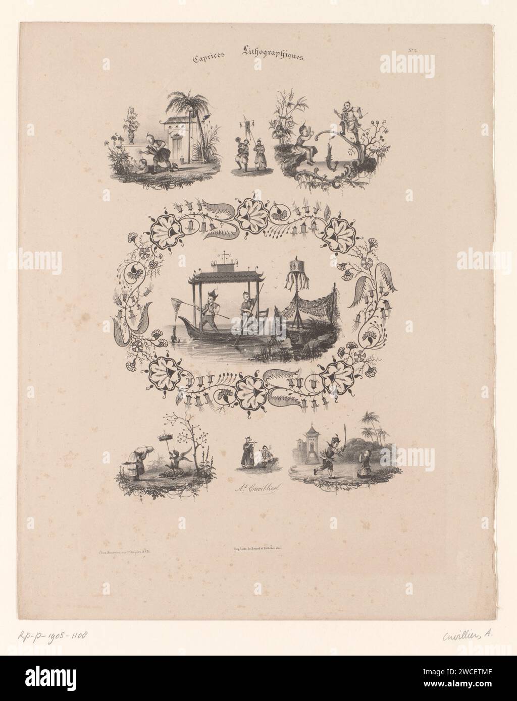 Seven performances with caricatures of Chinese figures, Ad. Cuvillier ...