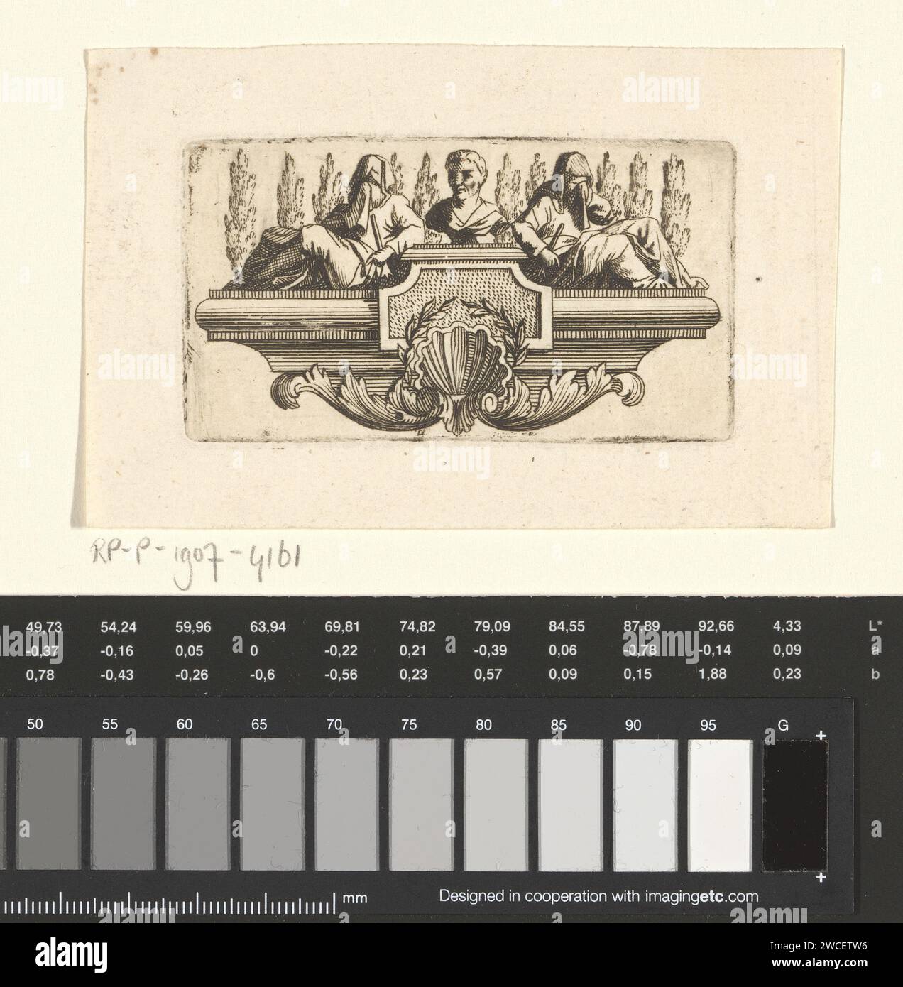 Vignette with grieving figures, anonymous, 1700 - 1800 print In the ...