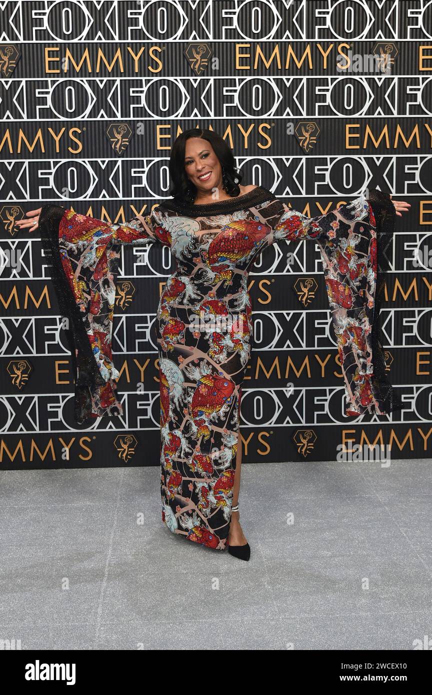 Angela Gibbs arrives at the 75th Primetime Emmy Awards on Monday, Jan ...