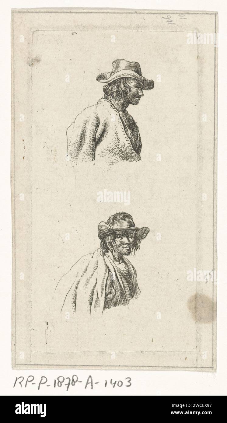 Two men's busts, with hat, François Joseph Pfeiffer (II), 1793 - 1835 ...