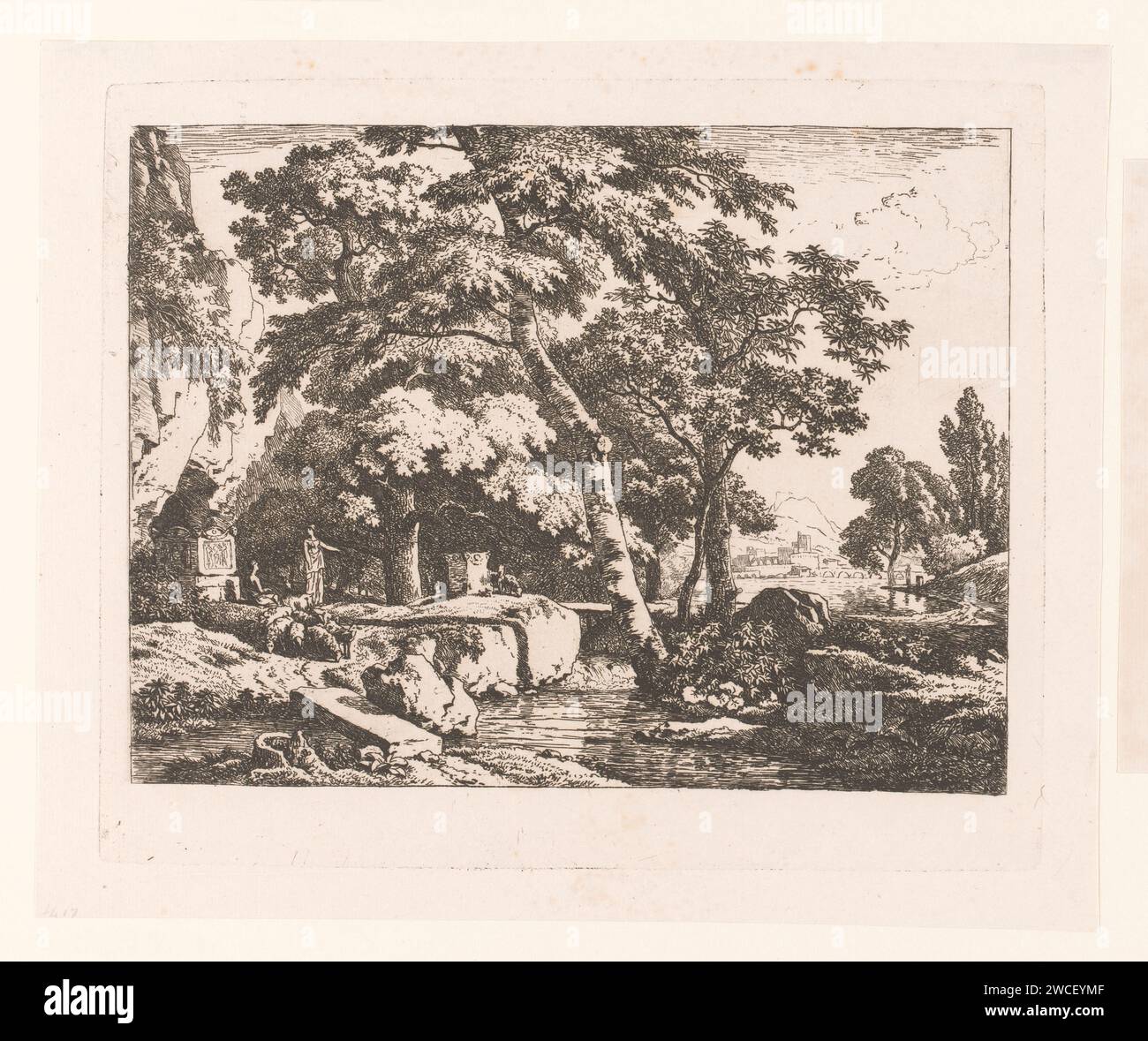 Landscape with two figures and a herd of sheep near an altar, Jean ...