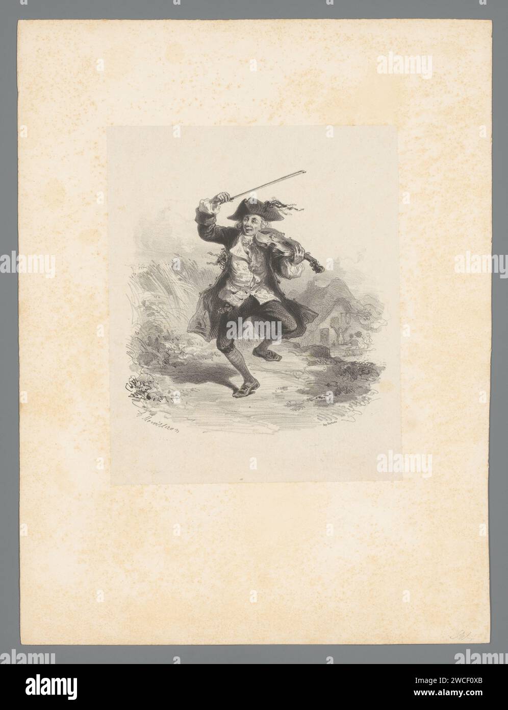 Dancing man with hat and violin, Adolphe Mouilleron, 1830 - 1880 print ...