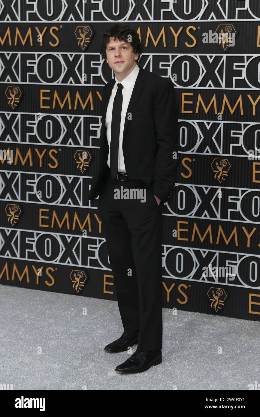 Jesse Eisenberg poses for a Red Carpet portrait at the 75th Emmy Awards ...