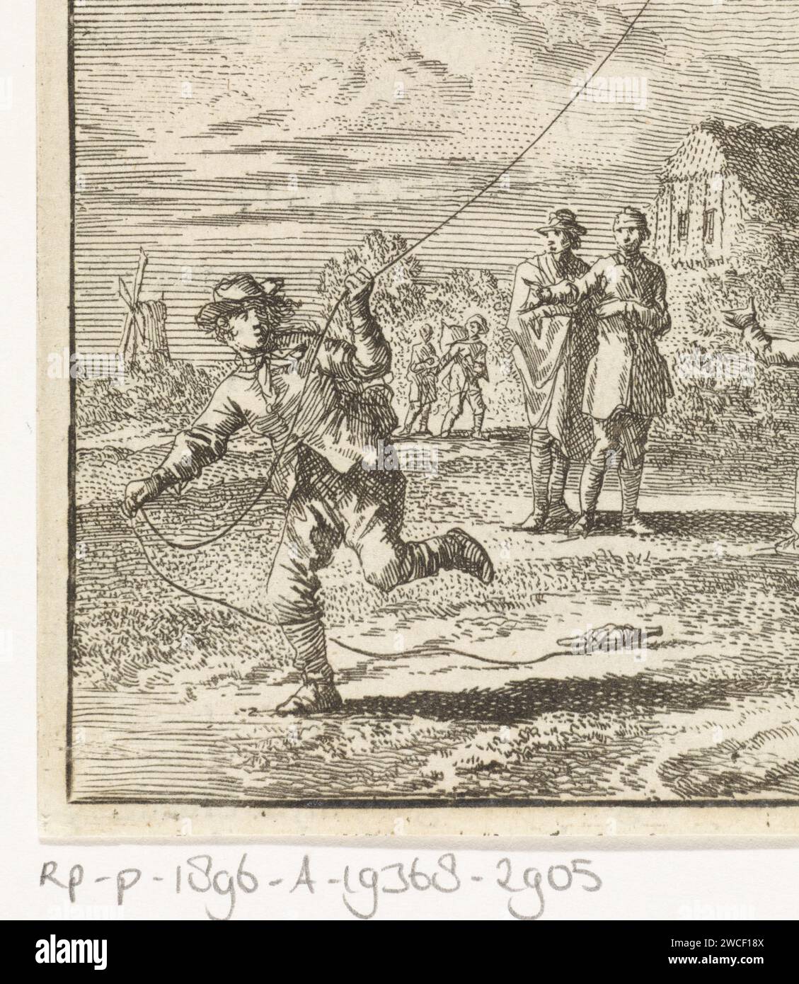Children playing with a kite, Jan Luyken, 1712 print Amsterdam paper etching / letterpress ...