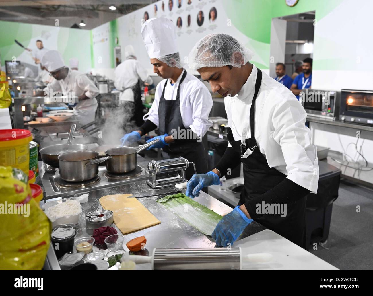 Hawalli, Kuwait. 15th Jan, 2024. Cooks prepare food during the HORECA ...