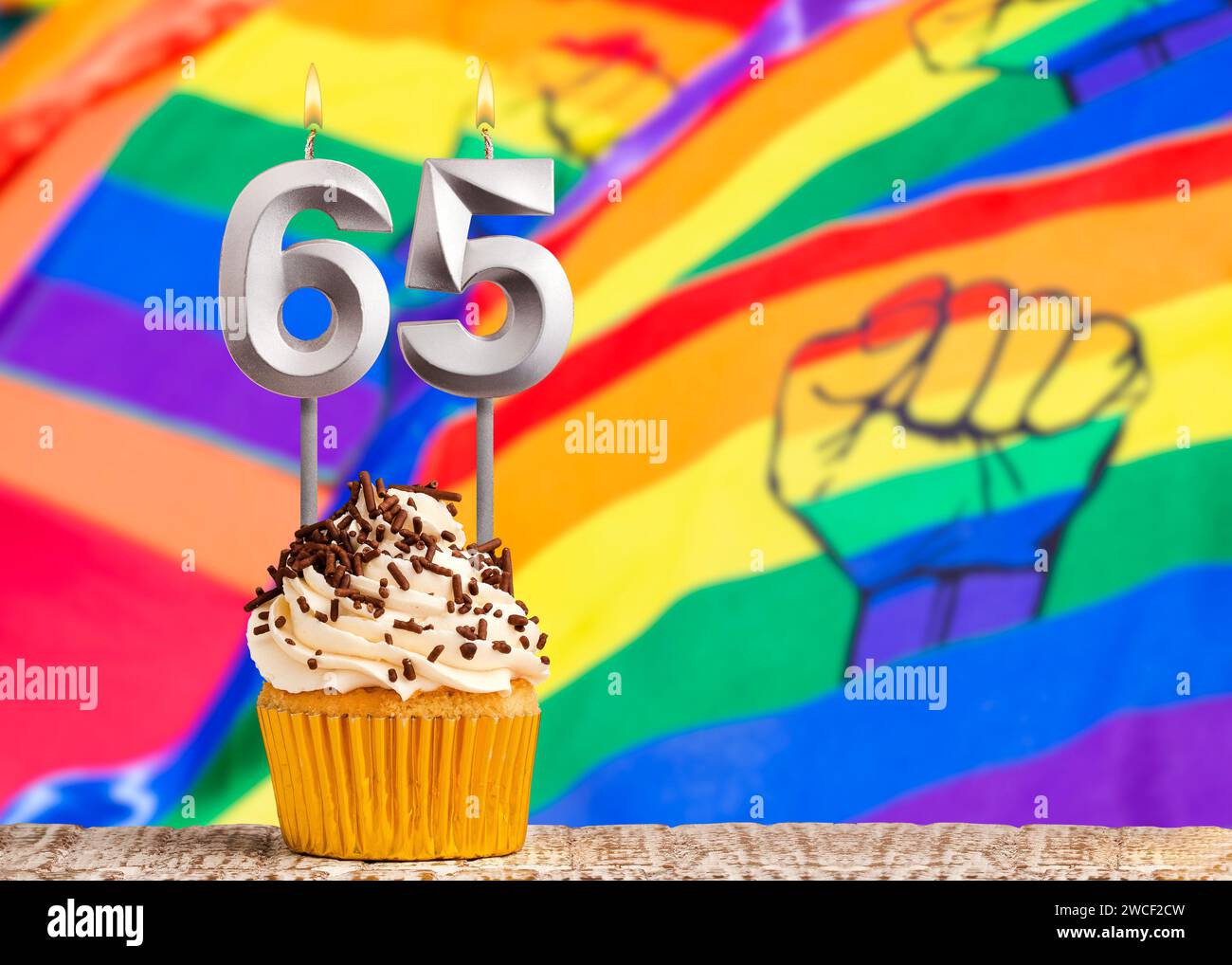 Birthday card with gay pride colors - Candle number 65 Stock Photo - Alamy