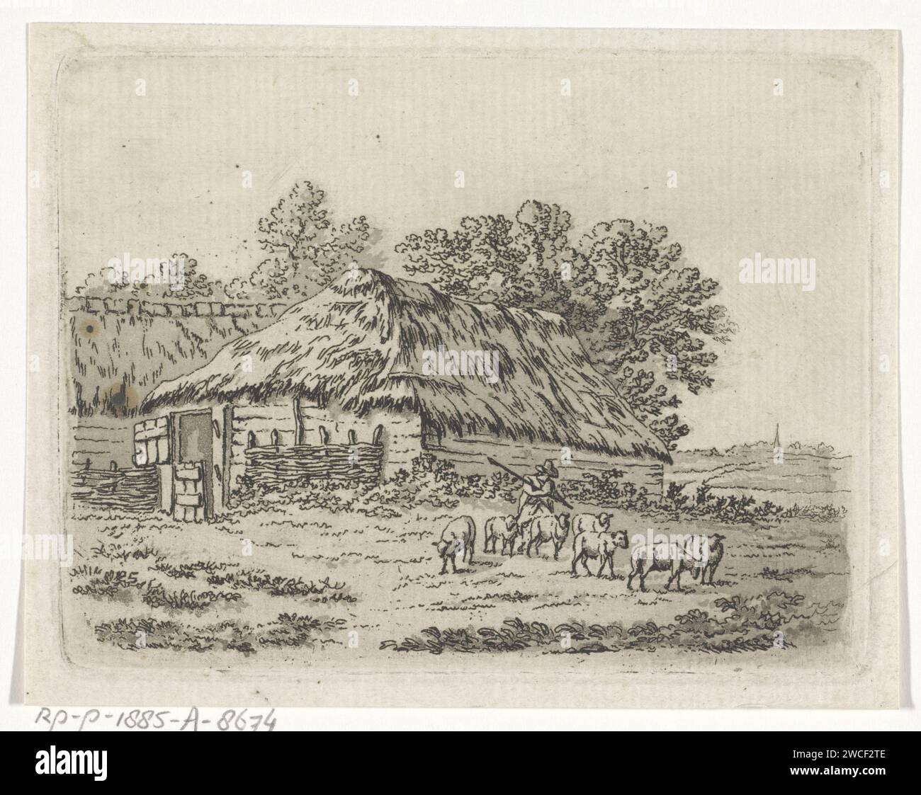 Shepherd with herd, Anonymous, 1800 - 1885 print A shepherd with seven ...