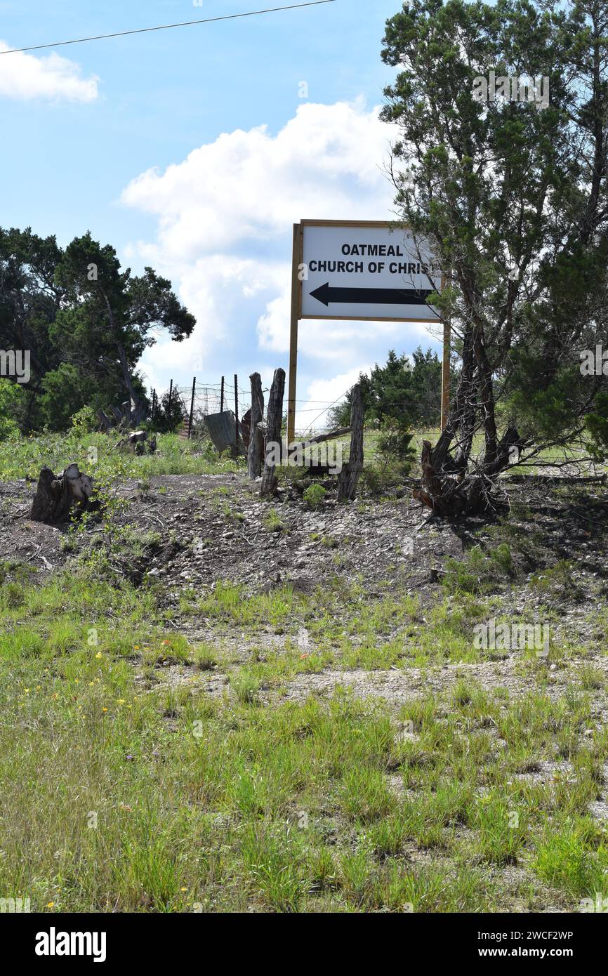 Oatmeal Church of Christ sign in Oatmeal Texas - May 2023 Stock Photo ...