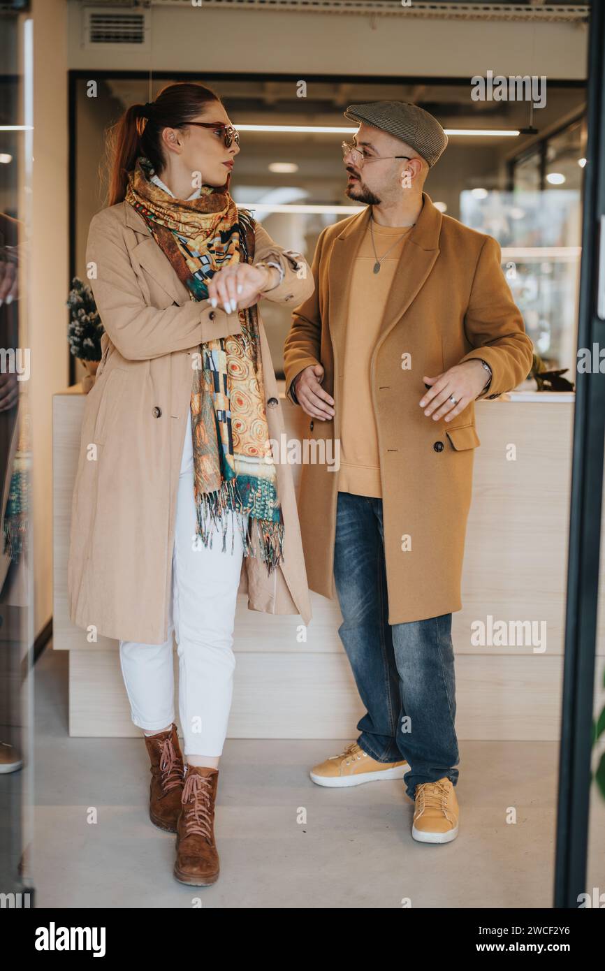 Business employee going home after work. They are walking out of office ...