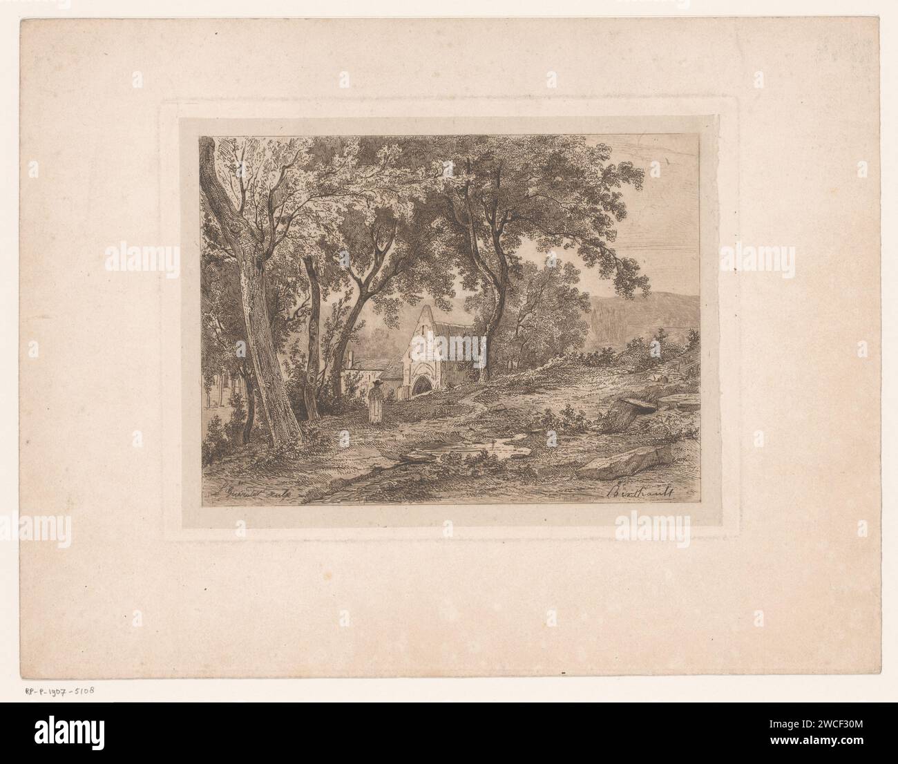 Landscape with a spiritual by a church, Laurent François Guerdet, After ...