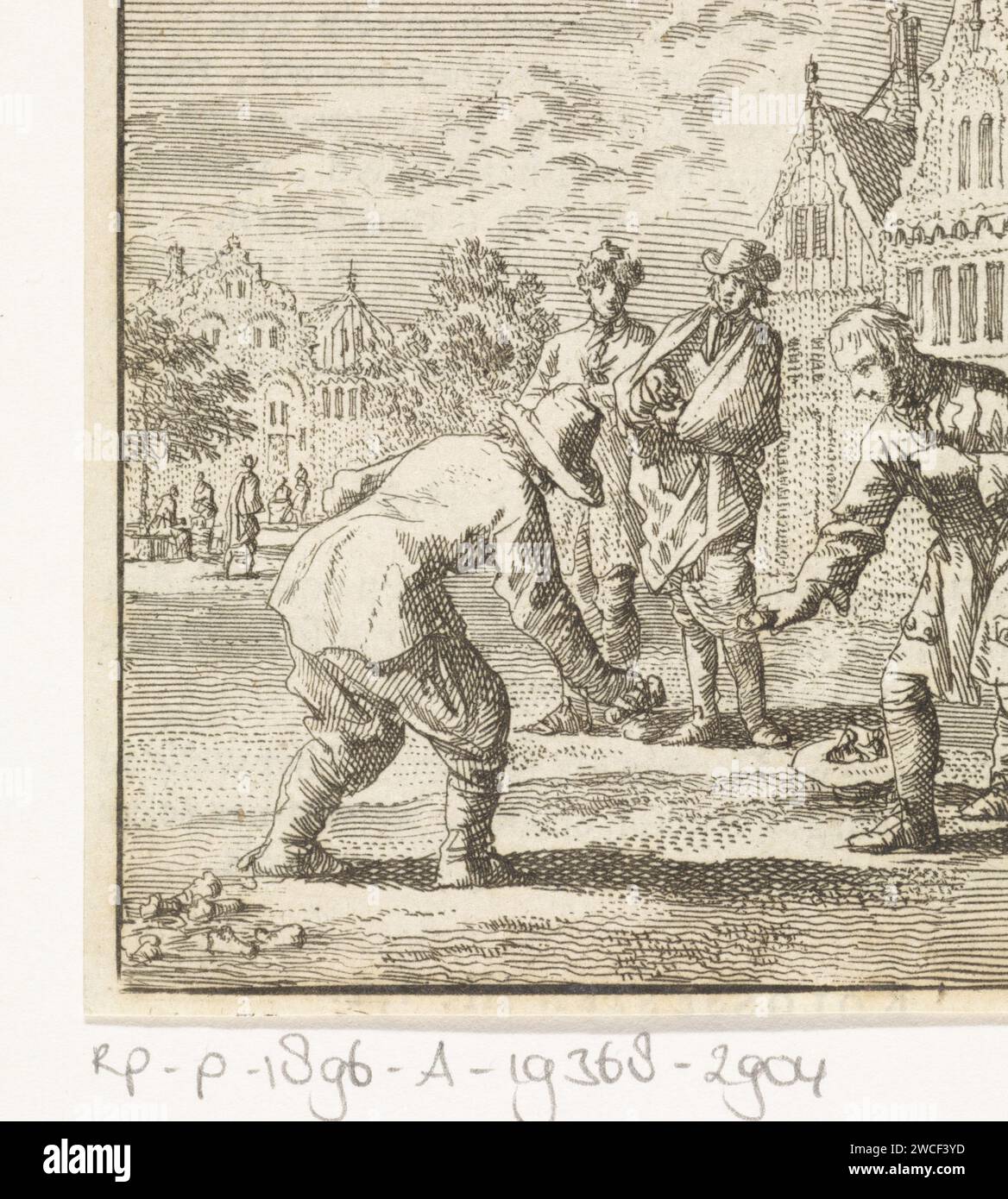 Two boys play the Kootspel, Jan Luyken, 1712 print Amsterdam paper etching / letterpress ...