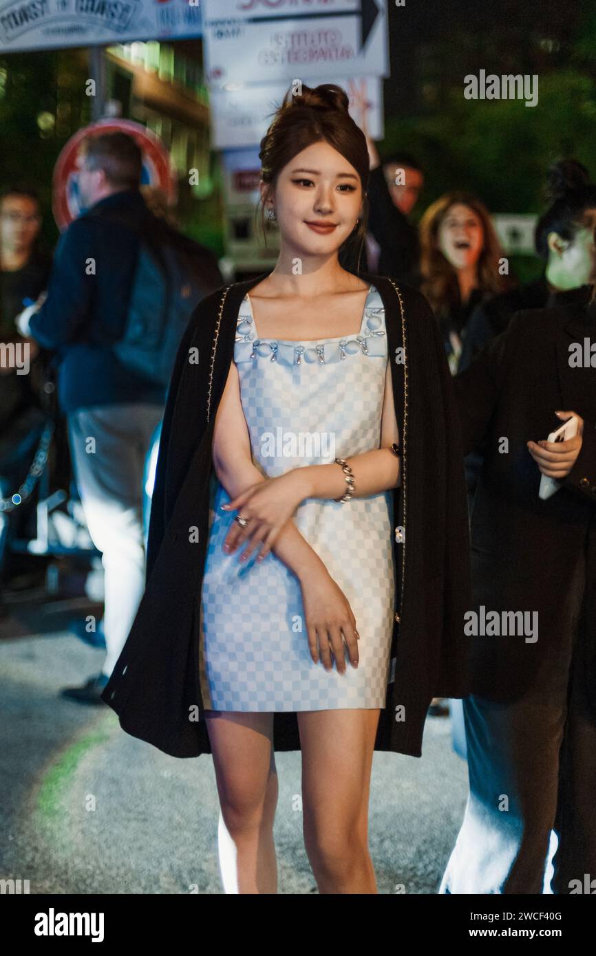 Lusi Zhao outside Versace show during Milan Fashion Week Womenswear ...