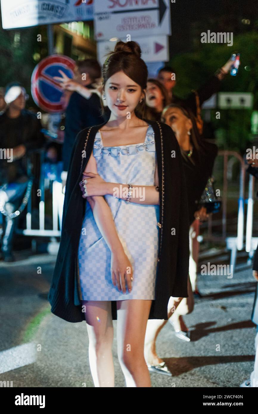 Lusi Zhao outside Versace show during Milan Fashion Week Womenswear ...