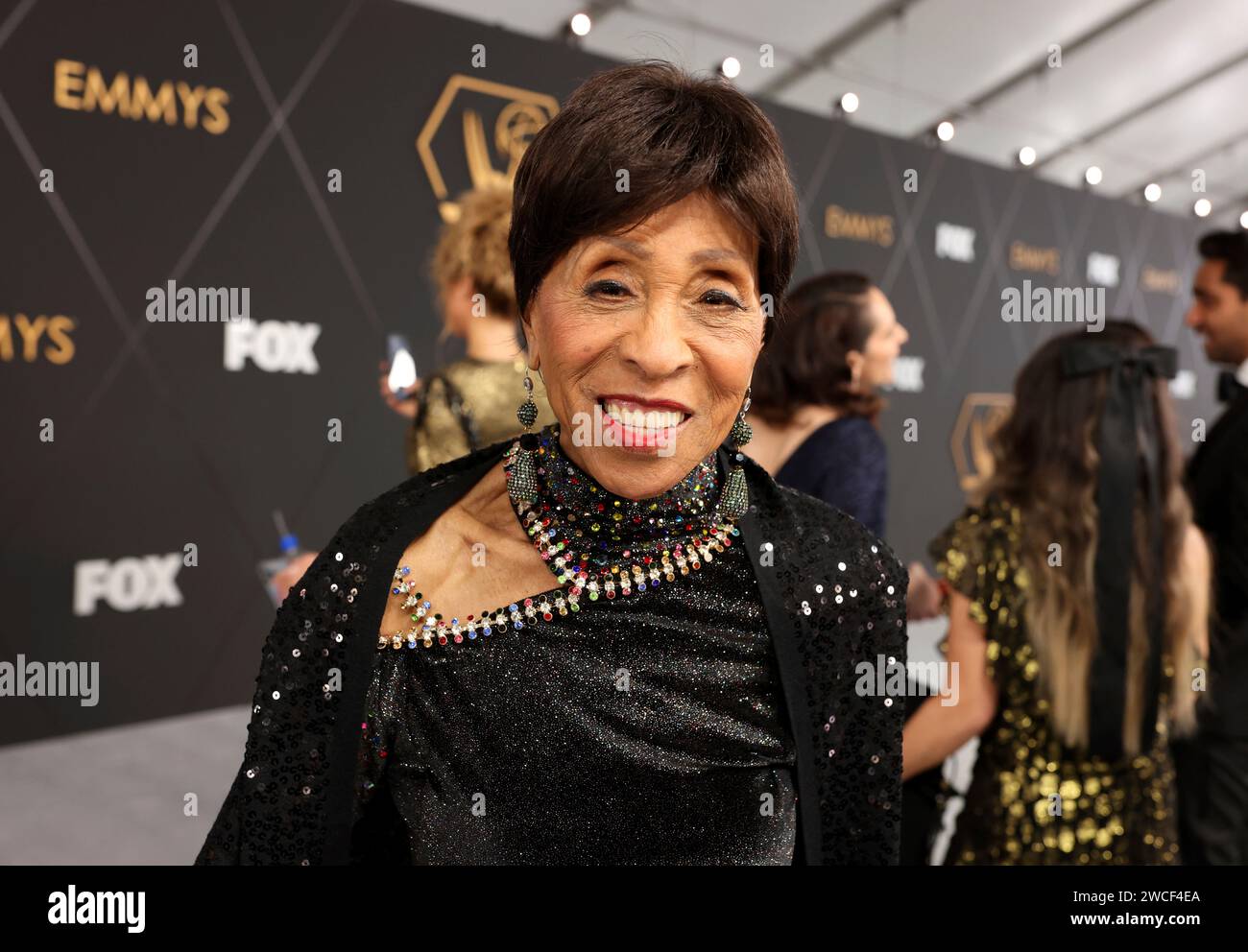 Marla Gibbs walks the red carpet at the 75th Emmy Awards on Monday, Jan. 15, 2024 at the Peacock ...