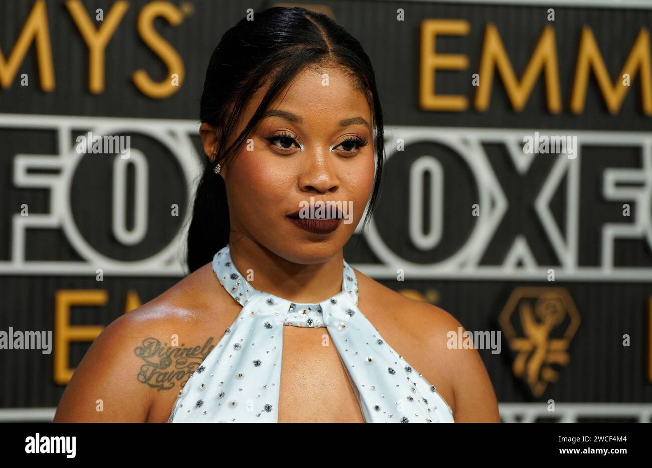 Dominique Fishback poses for a Red Carpet portrait at the 75th Emmy ...