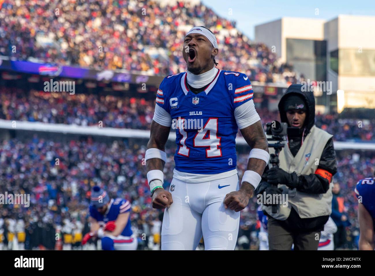 Buffalo Bills wide receiver Stefon Diggs (14) reacts before an NFL wild ...