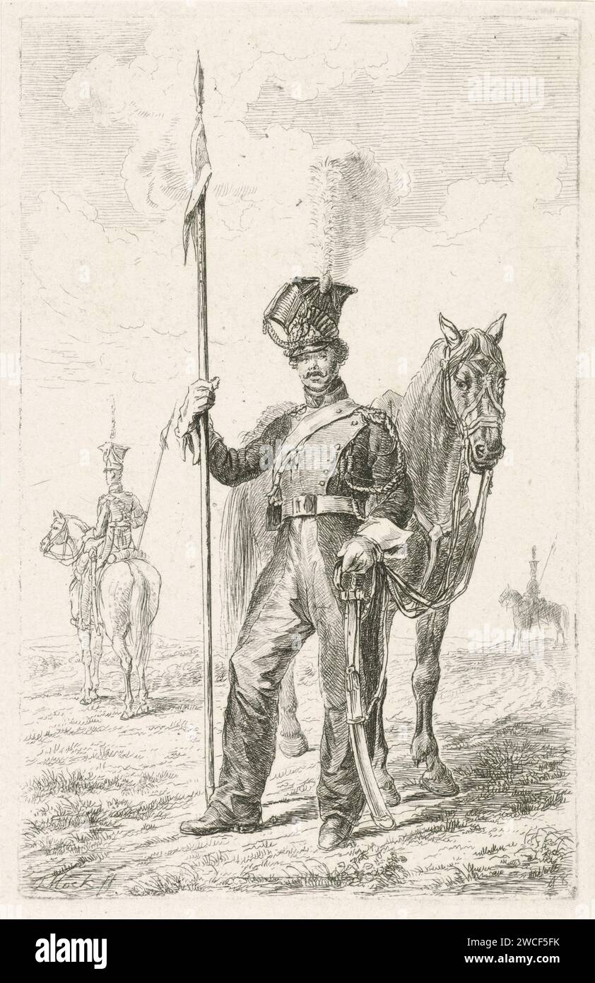Soldier with a lance next to his horse, Johannes Mock, 1810 - 1884 ...