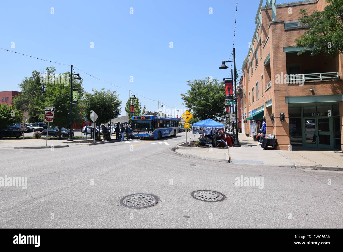 Riders boarding a RideKC bus at the corner of 18th & Vine in the ...